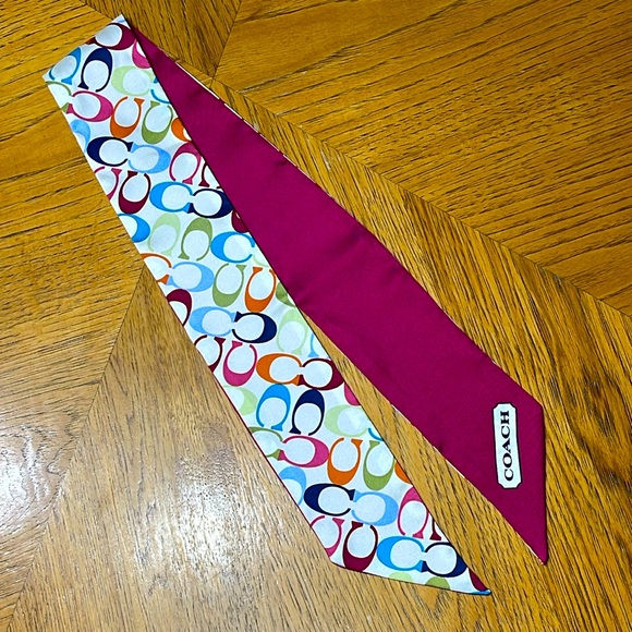 Coach | Accessories | Coach Signature Reversible Silk Skinny Scarf ...